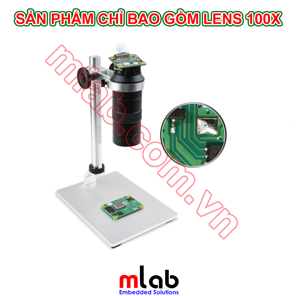 Lens 100X Industrial Microscope dành cho Raspberry Pi High Quality Camera (with C-Mount)